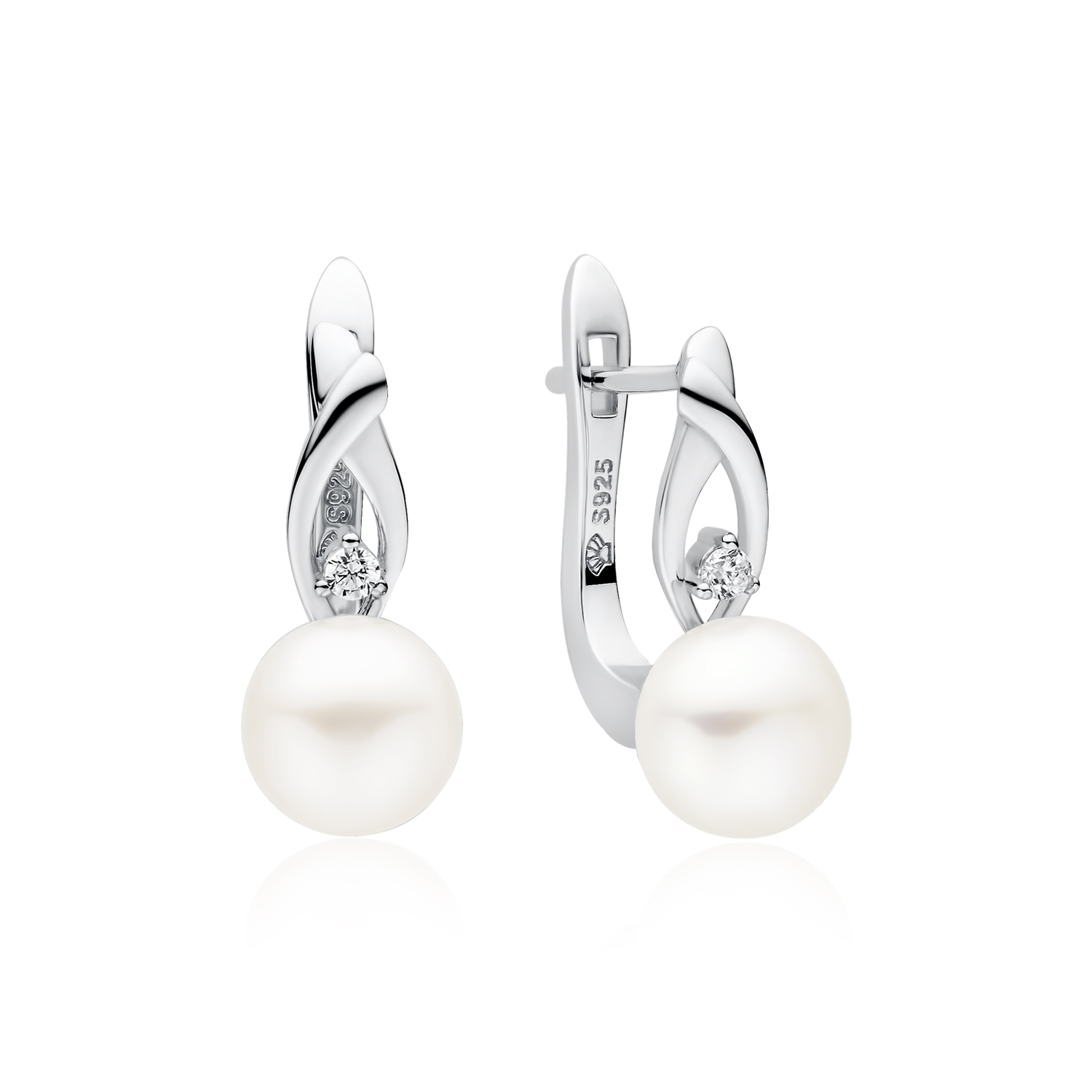 Cercei argint cu perla naturala alba si piatra cu tortita DiAmanti SK22507EL_W-G - Diamanti.ro